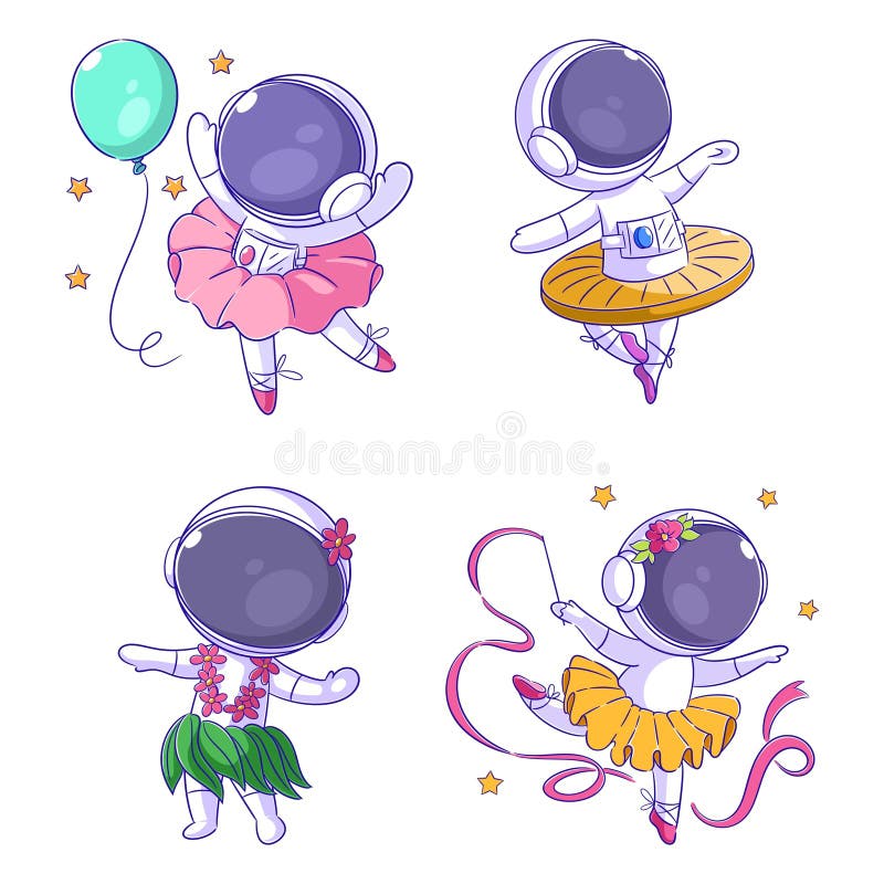 Cute Astronaut Dancing, Cartoon Style Set Stock Vector - Illustration ...