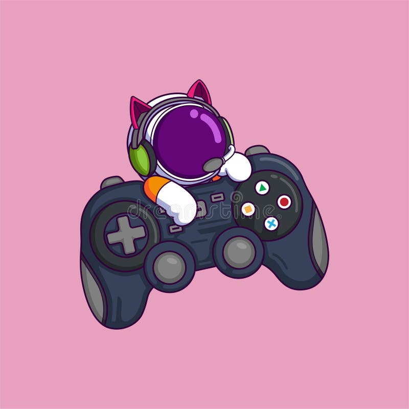 Cute Astronaut on Game Controller Cartoon Character Stock Vector ...