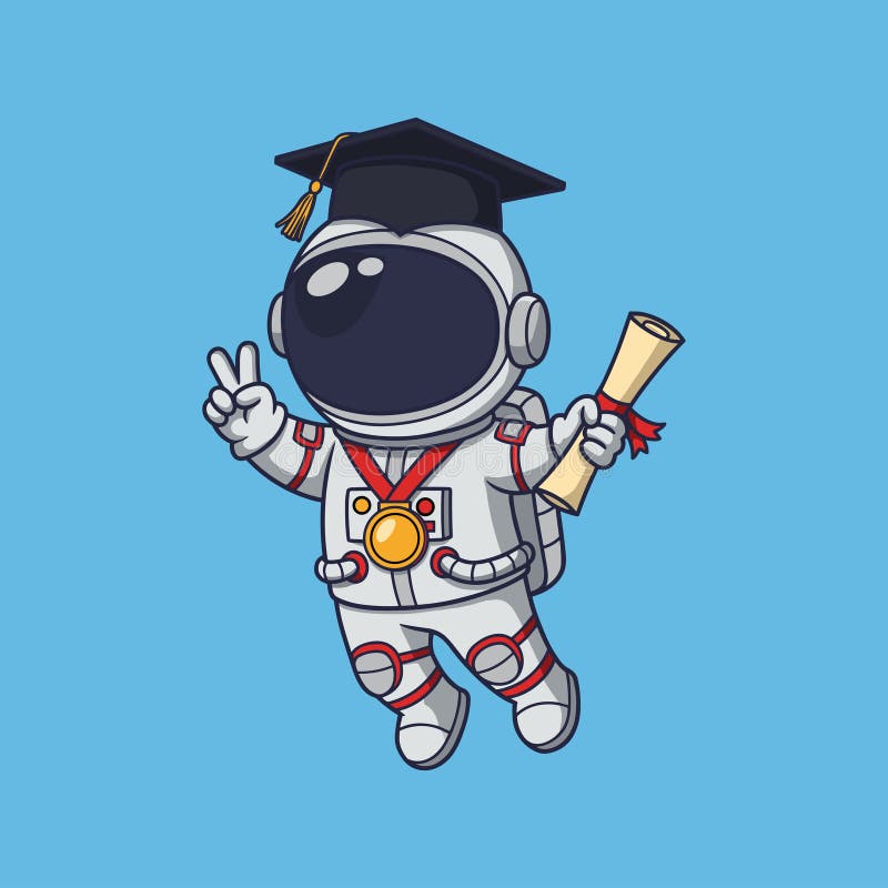 Cute Astronaut Graduate Wearing Graduation Hat and Holding Graduation ...