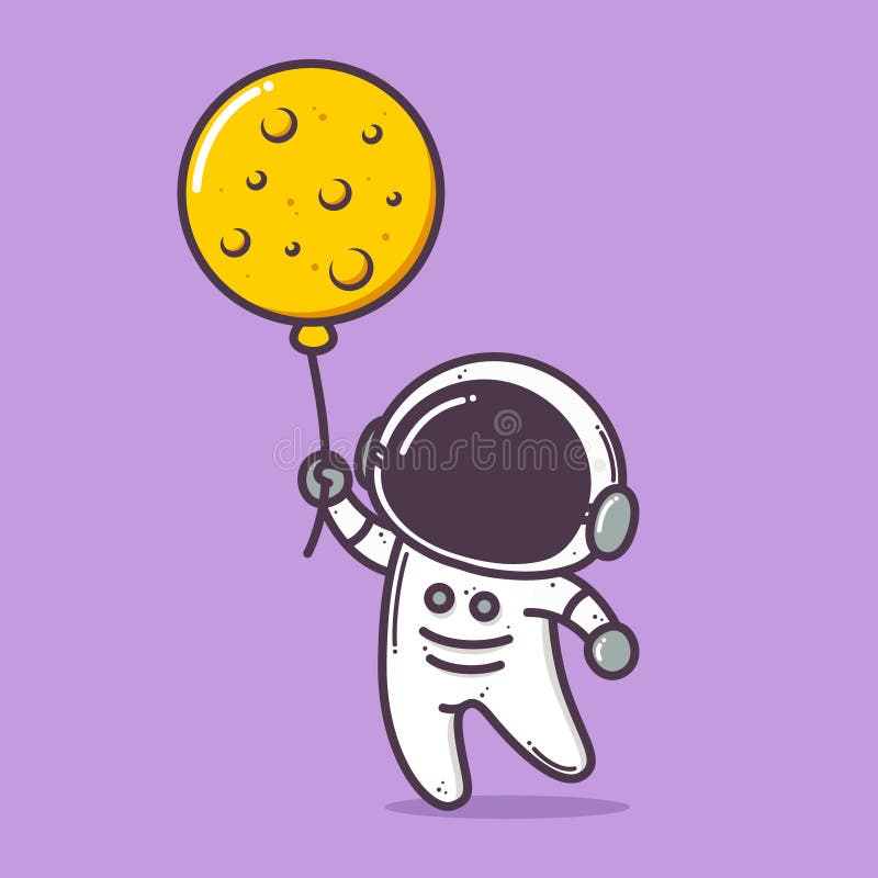 Cute Astronaut Holding Moon Balloon Stock Vector - Illustration of ...
