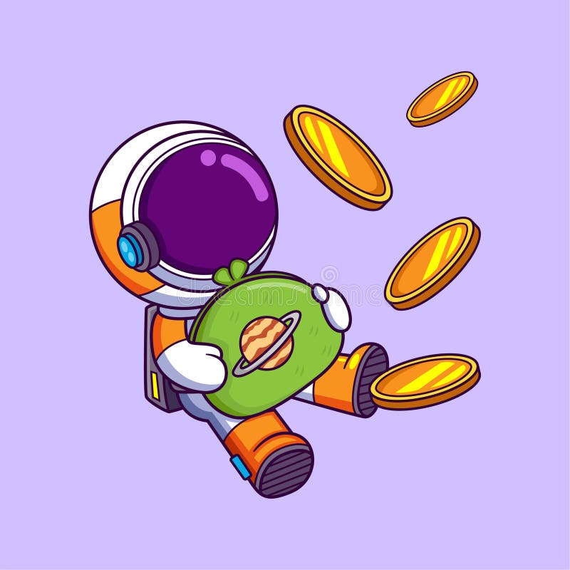Cute Astronaut Holding a Wallet with a Money for Saving Stock Vector ...