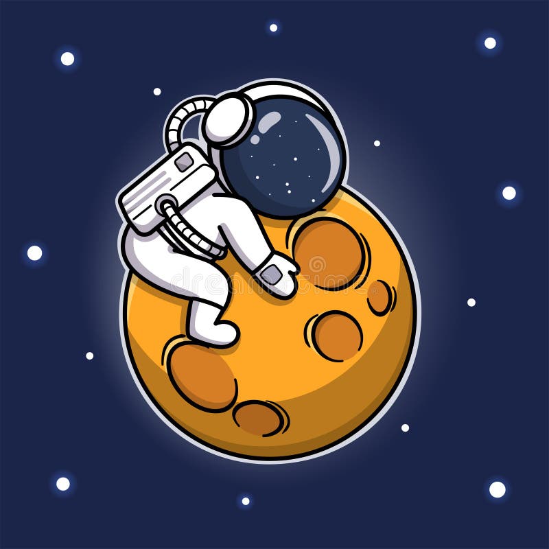 Cute Astronaut Hugging the Moon Stock Vector - Illustration of universe ...