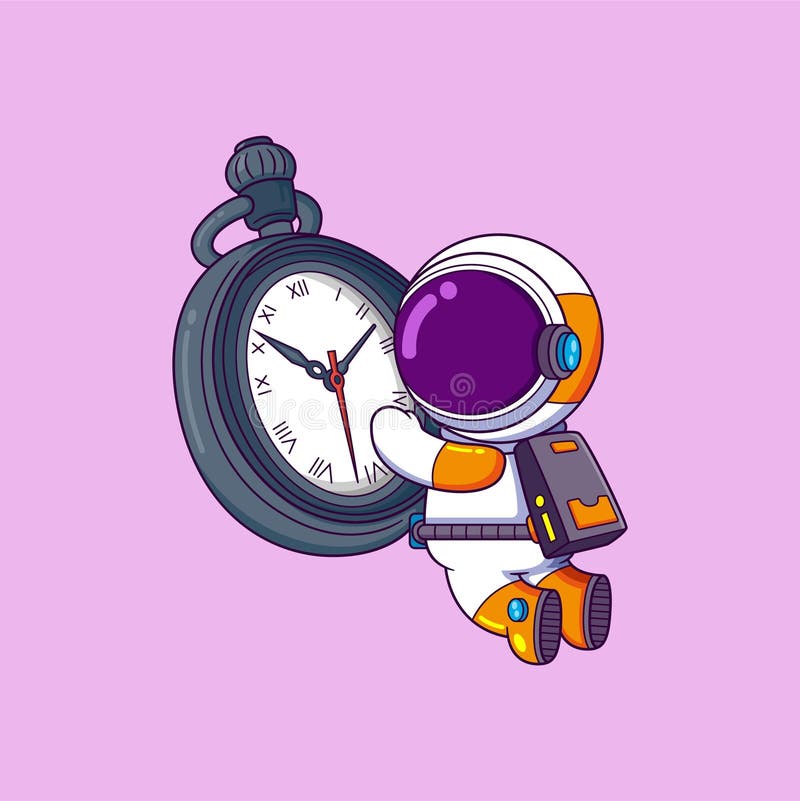 Cute Astronaut Looking at Big Clock Stock Vector - Illustration of ...