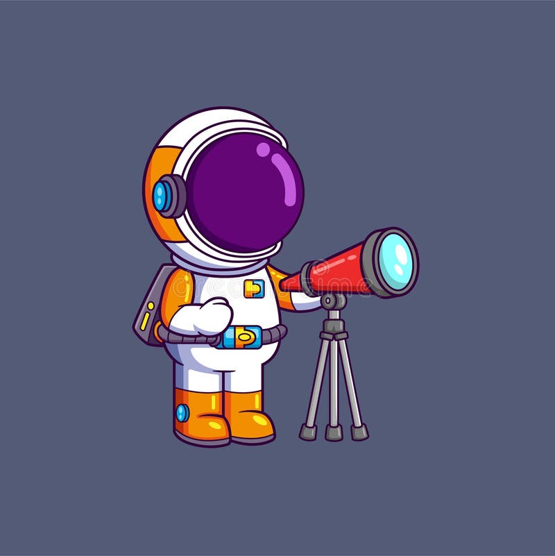 Cute Astronaut Looks through the Binocular. Science Technology Icon ...