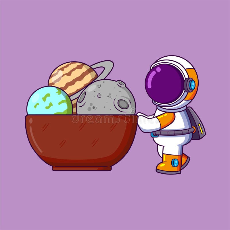 Cute Astronaut with Planet and Moon in Big Bowl. Science Technology ...