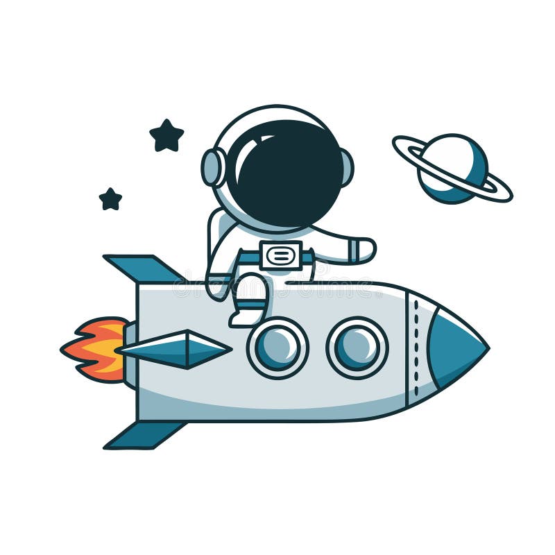 Cute Astronaut Riding Rocket Space Adventure Vector Illustration Stock ...
