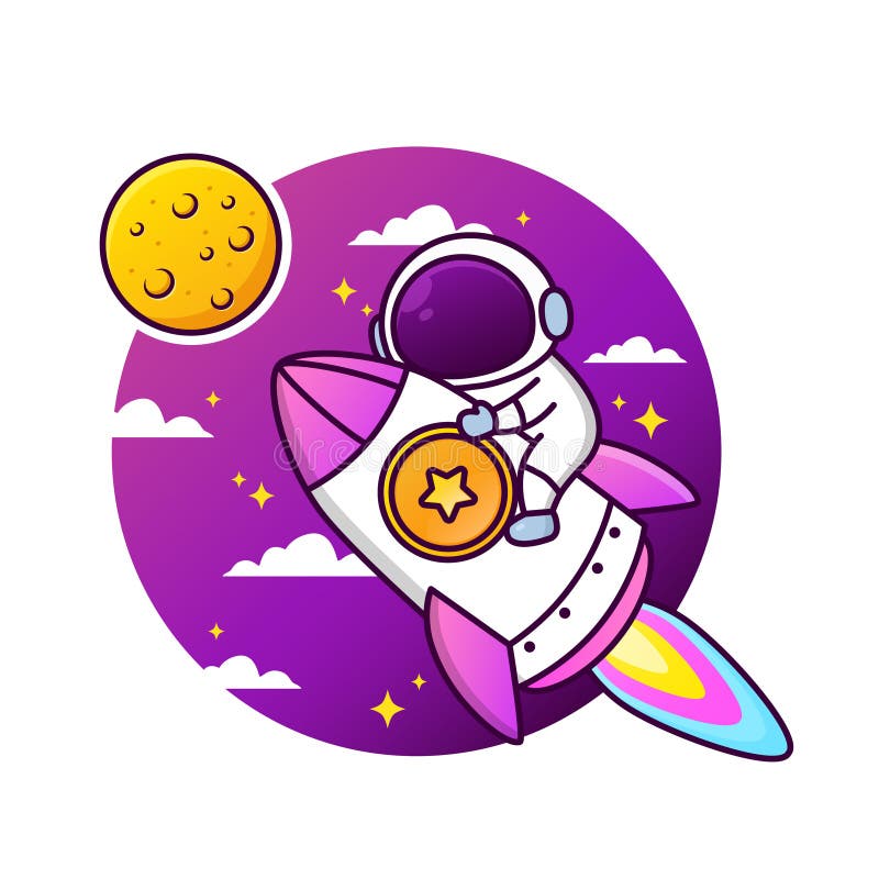 Cute Astronaut Riding a Rocket To the Moon Stock Vector - Illustration ...
