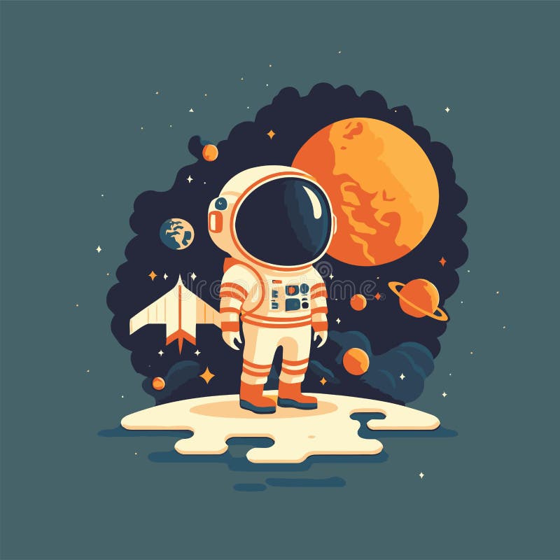 Cute Astronaut in the Space with Planet Background Vector Illustration ...