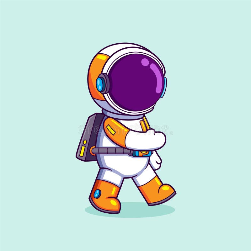 The Cute Astronaut is Walking and Stepping on the Space Stock Vector ...
