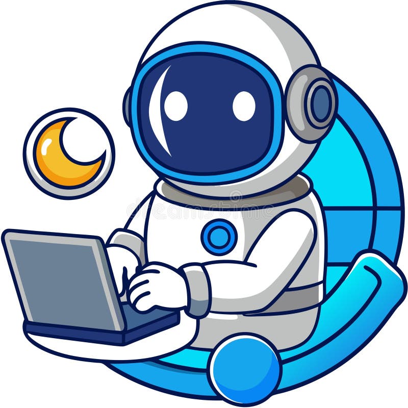 Cute Astronaut Working with Computer and Drink Coffee Cup Cartoon ...