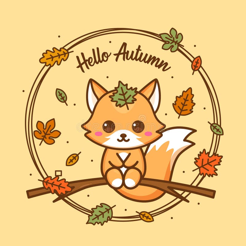 Cute Autumn Fox Illustration in Tree Branch Stock Vector - Illustration ...