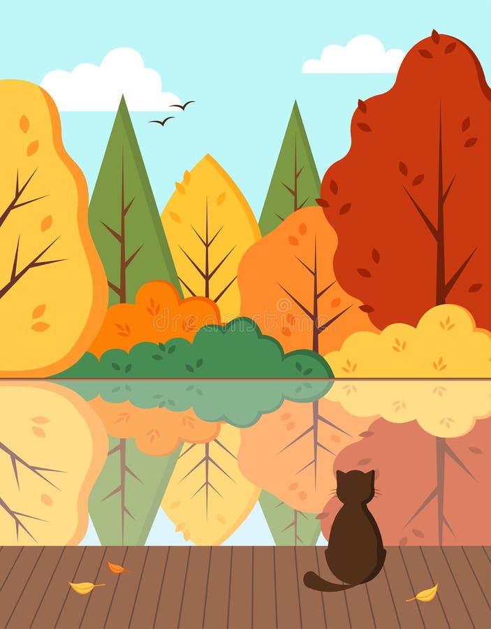 A Cute Autumn Landscape. Vector Illustration in a Flat Style. Stock ...