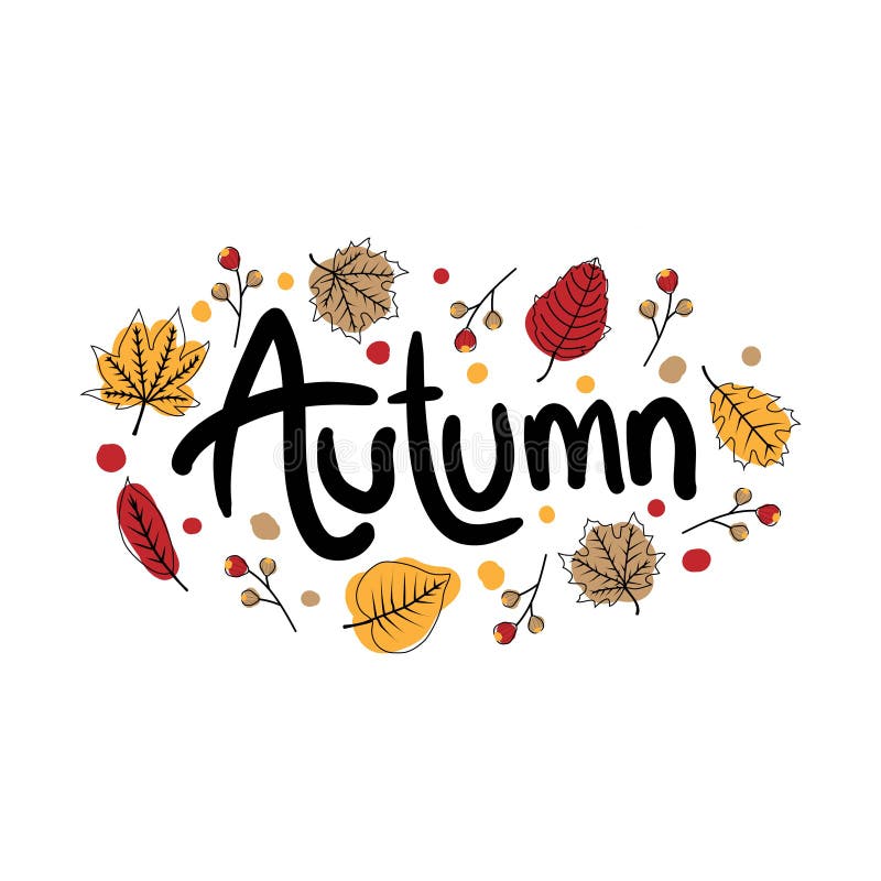 Cute Autumn Text with Dry Leaves Stock Vector - Illustration of poster ...