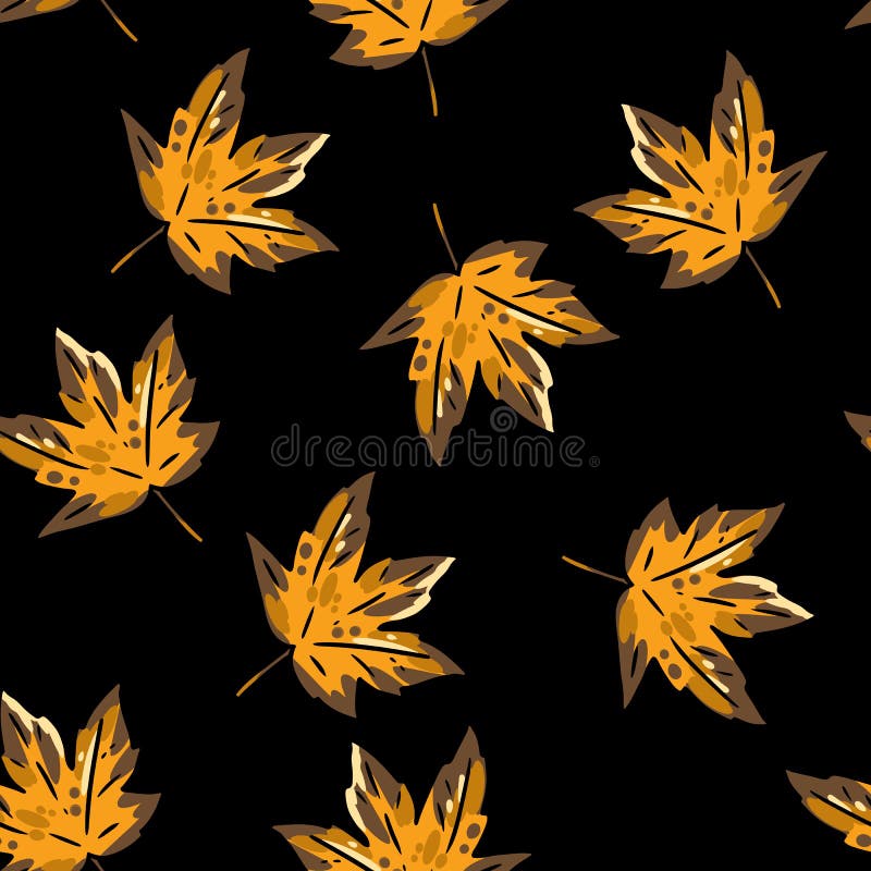 Cute Autumn Maple Leaves Cartoon Seamless Pattern. Fall Decoration Hand ...