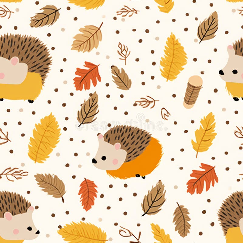 Cute Autumn Themed Pattern - Seamless Hedgehog and Leaves Pattern Illustration Stock ...