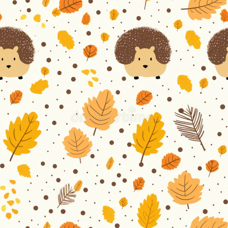 Cute Autumn Themed Pattern - Seamless Hedgehog and Leaves Pattern Illustration Stock ...