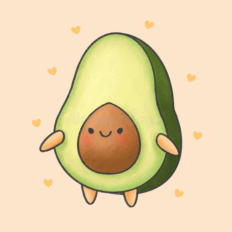 Cute Avocado Cartoon Hand Drawn Style Stock Illustration - Illustration ...