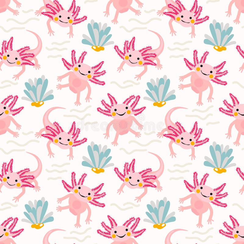 Cute Axolotl Seamless Pattern with Underwater Elements Stock Vector ...