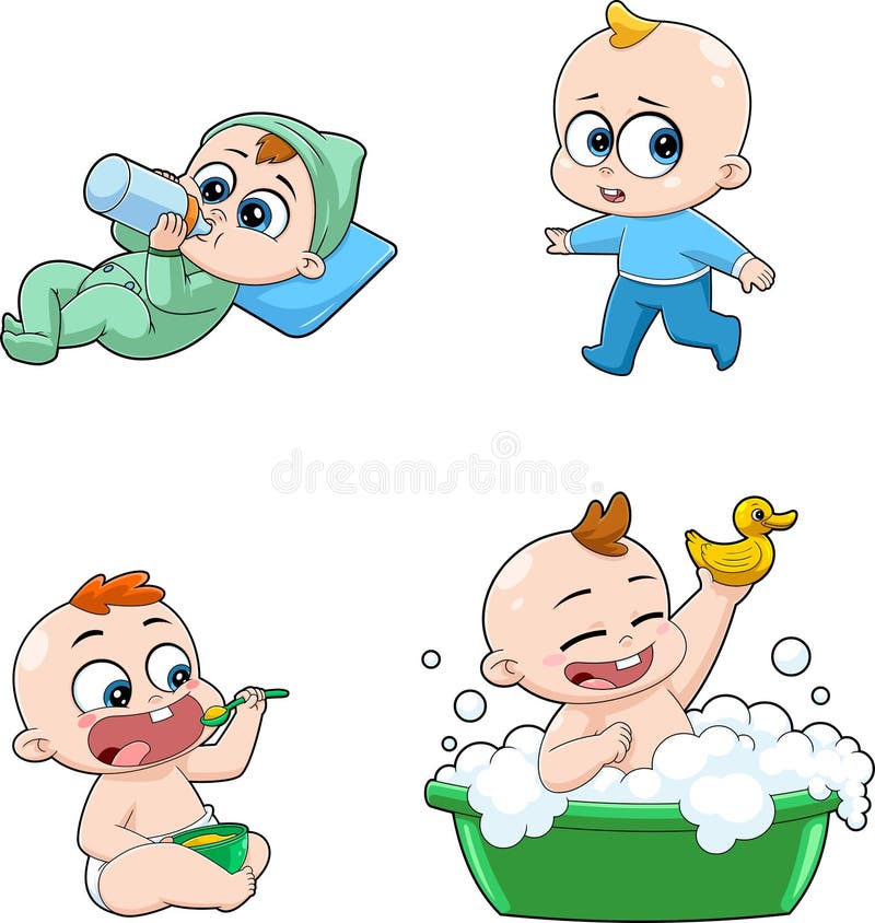 Cute Babies Cartoon Character. Vector Hand Drawn Collection Set Stock ...
