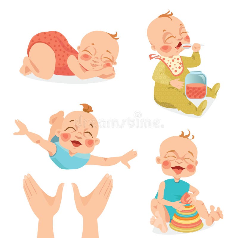 Cute Babies in Cartoon Style Stock Vector - Illustration of childhood ...