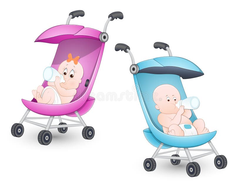 Cute Babies in Stroller stock vector. Illustration of cart - 24339204