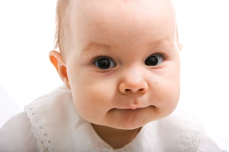 Newborn Baby Looking Up with Big Blue Eyes Stock Photo - Image of bare ...