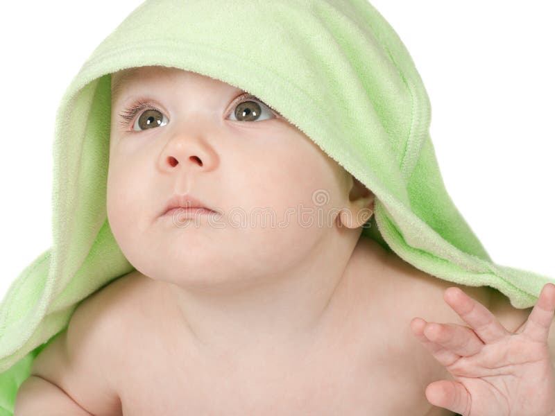 Cute Happy Baby Hiding between Green Blankets Stock Photo - Image of ...