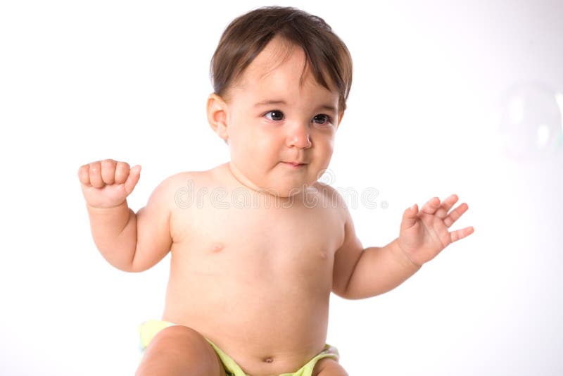 Cute Baby Girl Crouching on Floor Stock Image - Image of away, girl ...