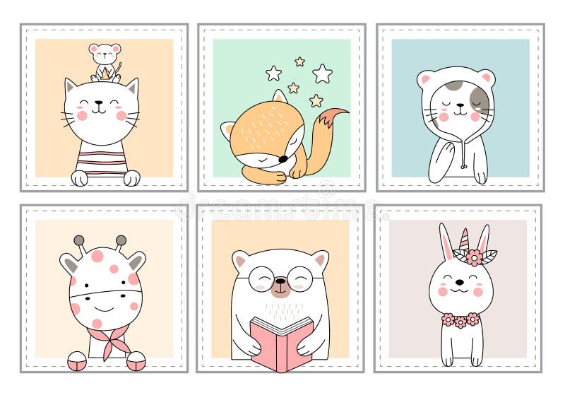 Cute Baby Animal Cartoon Hand Drawn Style.vector Stock Vector ...