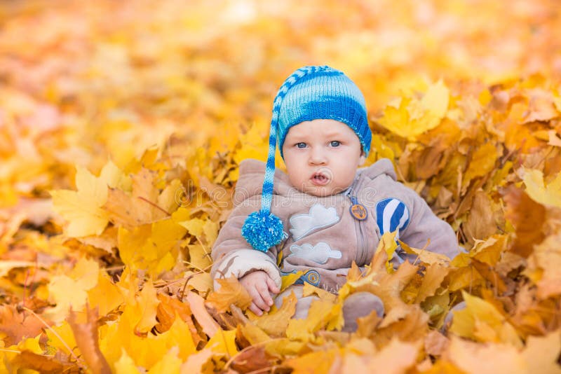 Cute Baby in Autumn Leaves. Stock Image - Image of season, girl: 45820885