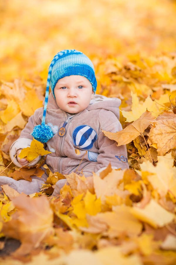 Cute Baby in Autumn Leaves. Stock Image - Image of babies, girl: 59719445