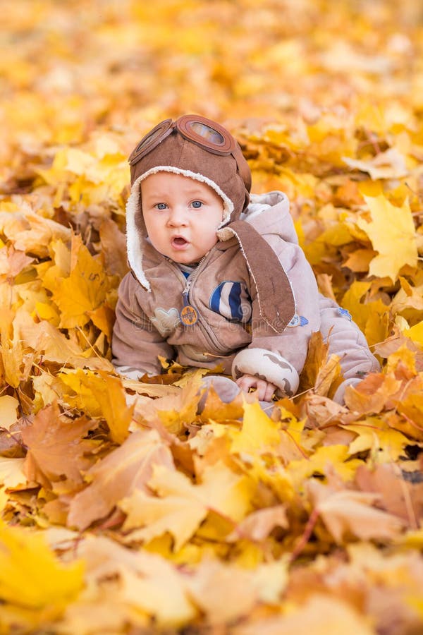 Cute Baby in Autumn Leaves. Stock Image - Image of happiness, family ...