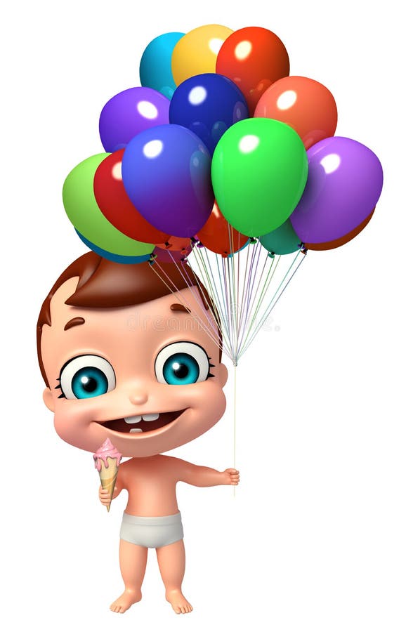 Cute baby with balloon stock illustration. Illustration of playful ...
