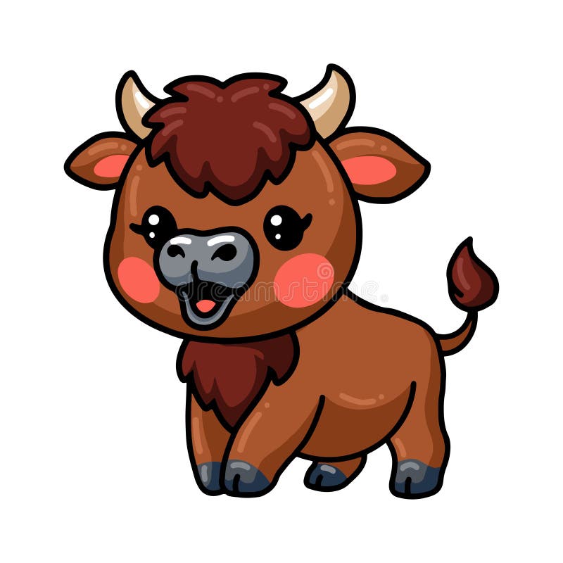 Cute Baby Bison Cartoon Posing Stock Vector - Illustration of adorable ...