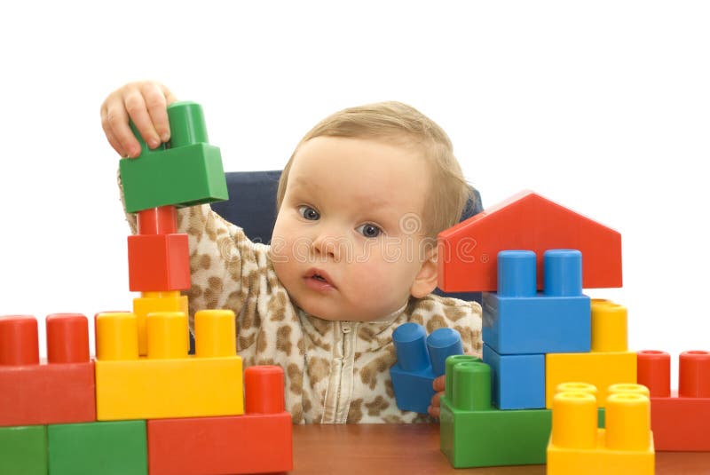 Cute baby with blocks stock image. Image of timid, girl - 4261093