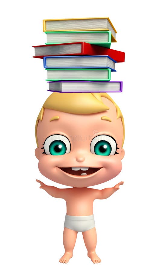 Cute baby with Book stack stock illustration. Illustration of activity ...