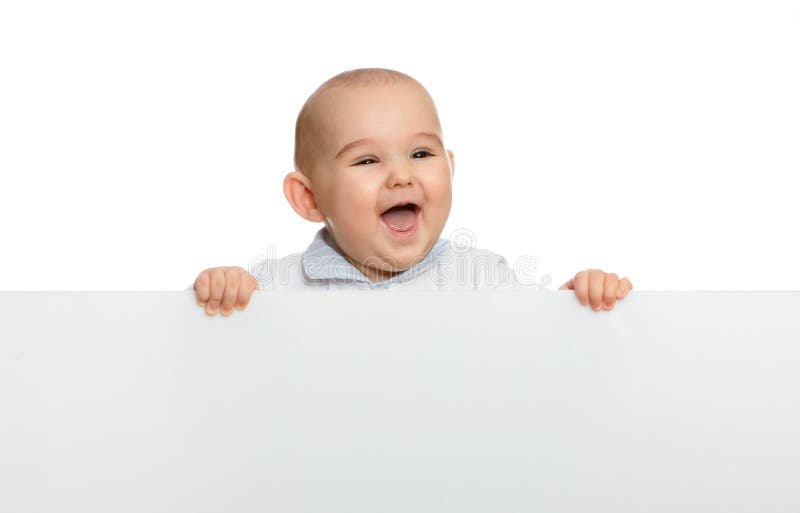 Cute Baby Boy Holding Empty Blank Board Stock Image - Image of paper ...