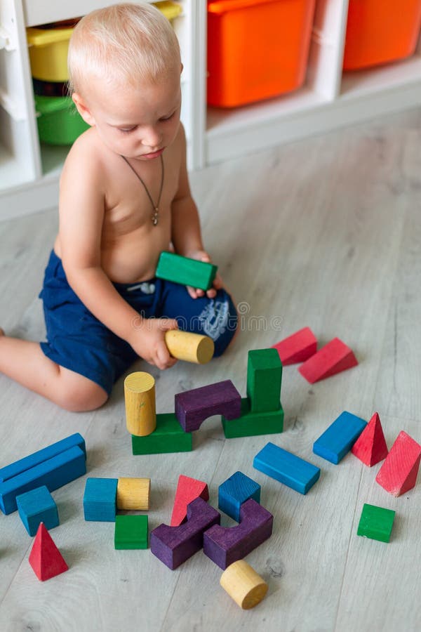 Cute Baby Boy Playing with Building Blocks Stock Image - Image of cubes ...