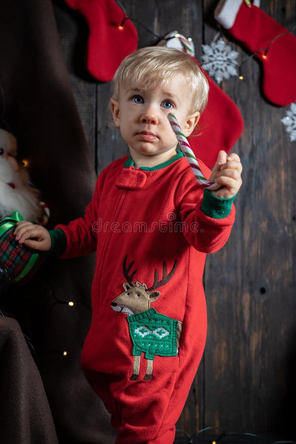 Cute Baby Boy Playing with a Candy Cane Stock Image - Image of child ...