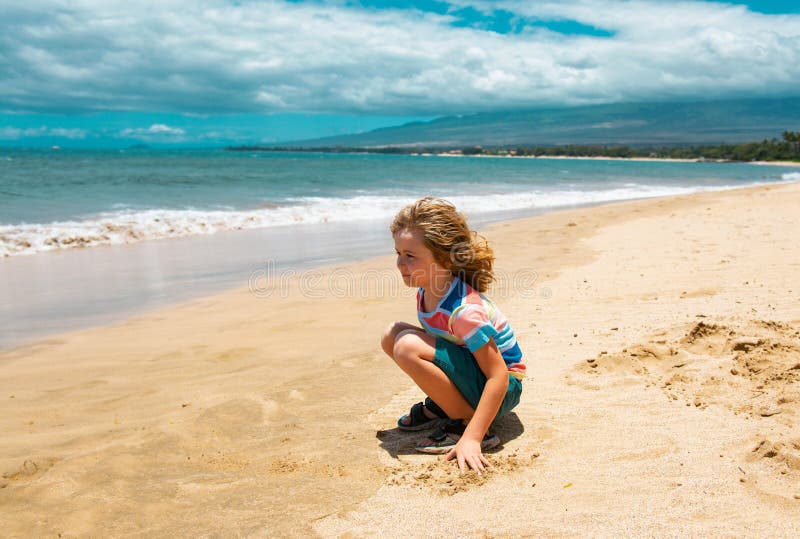 Cute Baby Boy Playing with Sand on Summer Tropical Beach. Stock Image ...