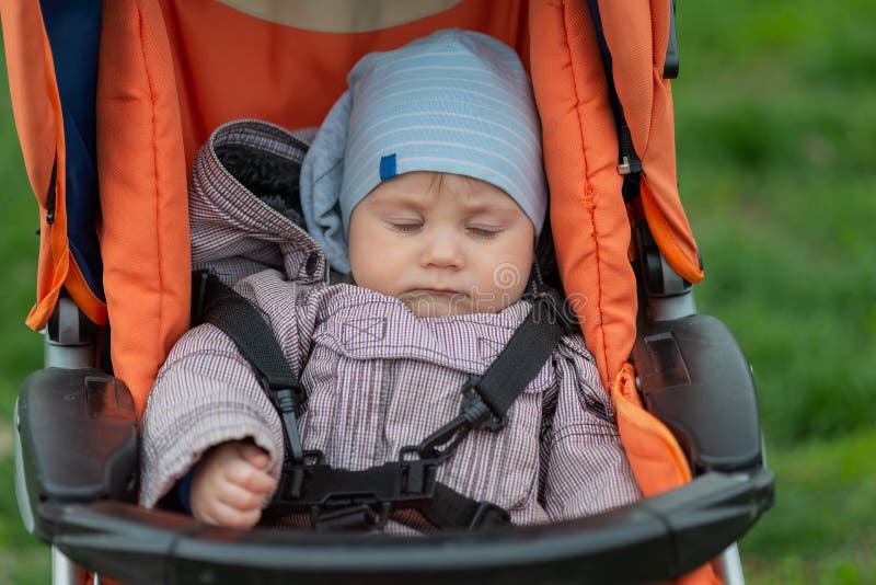 Cute Baby Boy Sleeping in a Stroller Stock Image - Image of camera ...