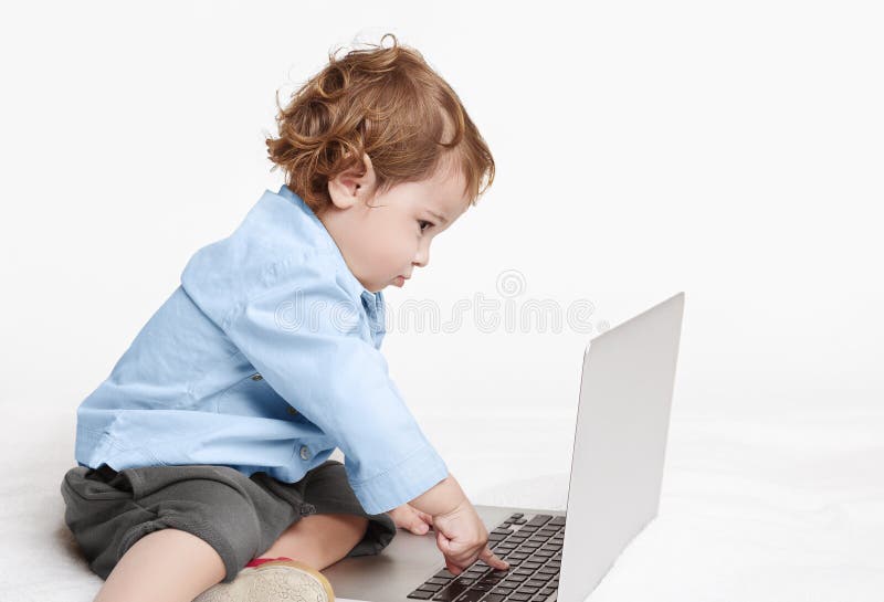 Cute Baby Boy Typing on Laptop Keyboard Stock Image - Image of learning ...