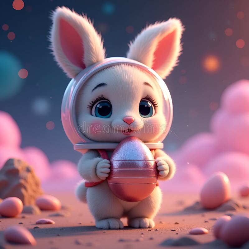 Cute Baby Bunny in Spacesuit with Metallic Easter Egg – Sci-Fi Easter ...