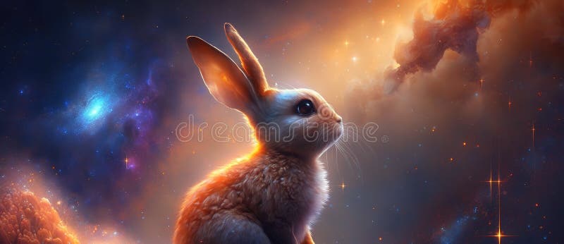 A Cute Baby Bunny Watching the Universe, Thinking about Life and Future ...