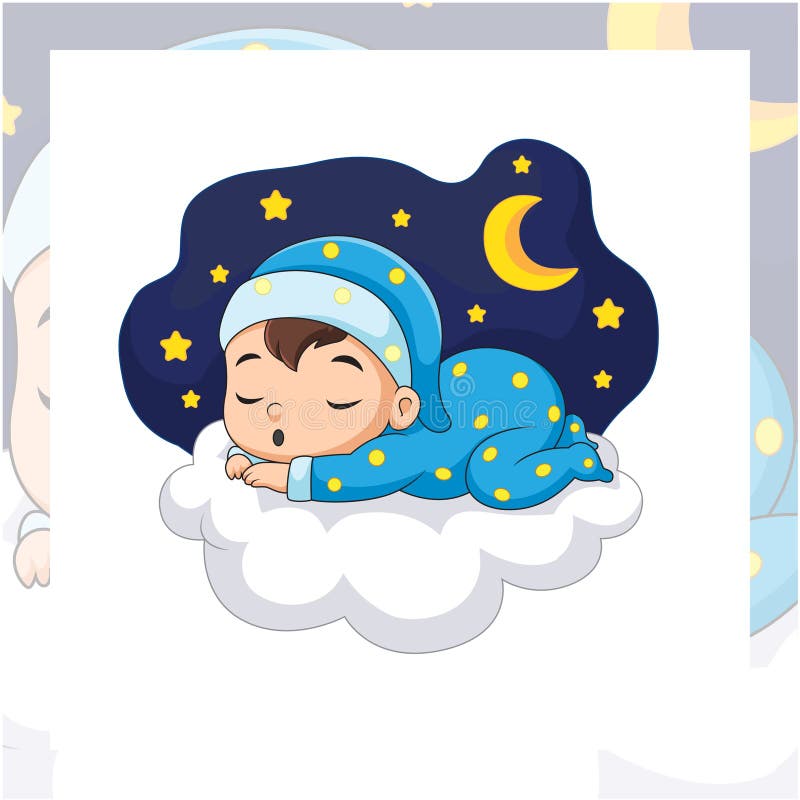 Cute Baby Cartoon Sleeping on Cloud Stock Vector - Illustration of ...