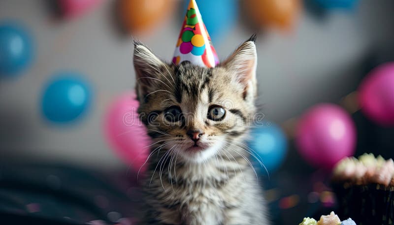 Cute Baby Cat with Birthday. Cute Baby Cat with Birthday Stock ...