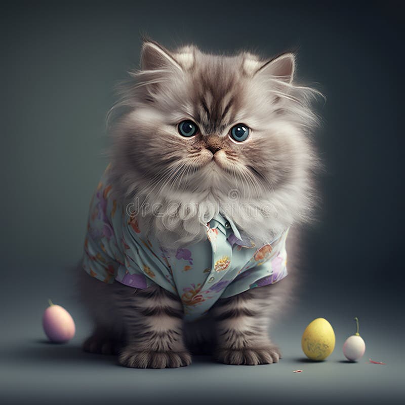 Cute Baby Cat Portrait in Easter Outfit with Easter Eggs and Flowe AI ...