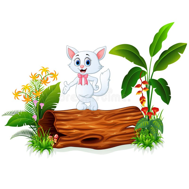 Cute Baby Cat Posing on Tree Trunk Stock Vector - Illustration of funny ...
