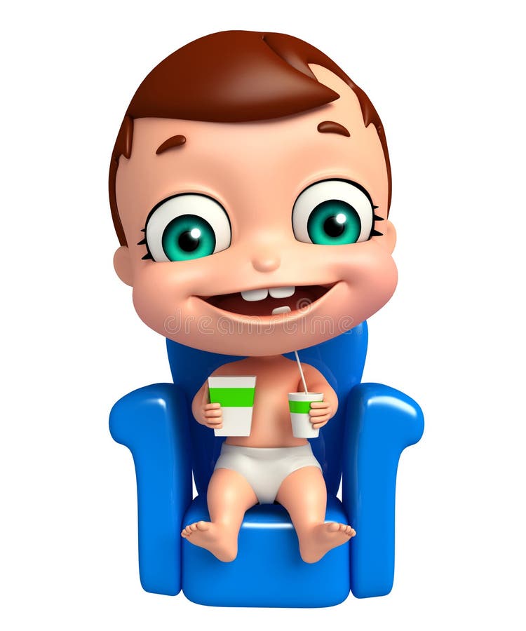 Cute baby with chair stock illustration. Illustration of character ...