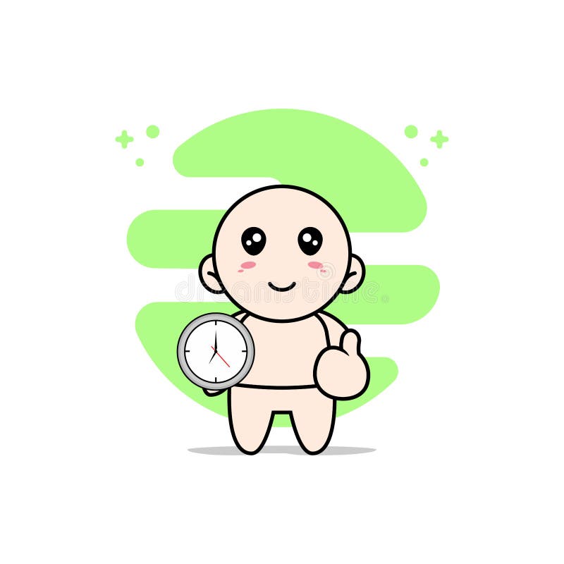 Cute Baby Character Holding a Wall Clock Stock Vector - Illustration of ...